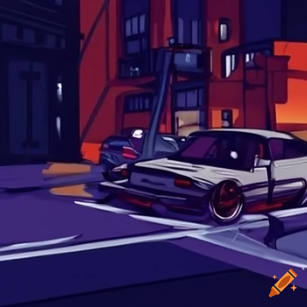 Car racing through urban streets