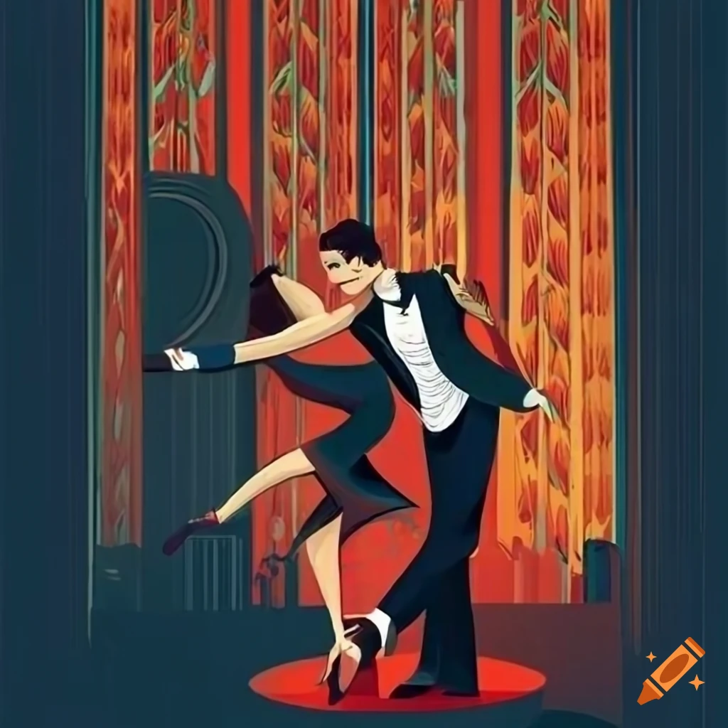 Art deco illustration of tango dancers on Craiyon