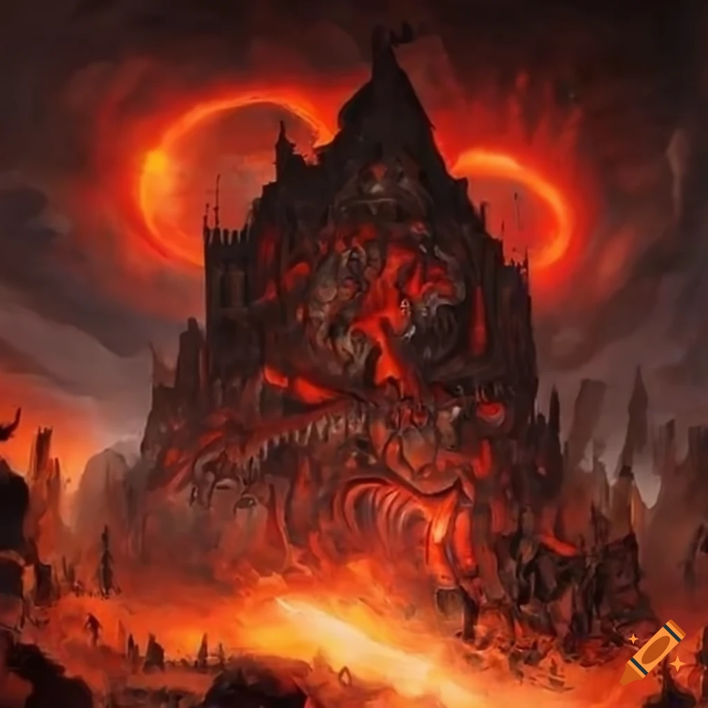 Painterly image of molten fortress in spiral on Craiyon