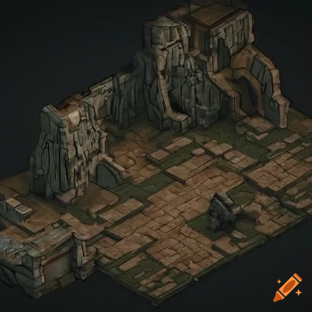 Intricate isometric terrain tile map concept art on Craiyon
