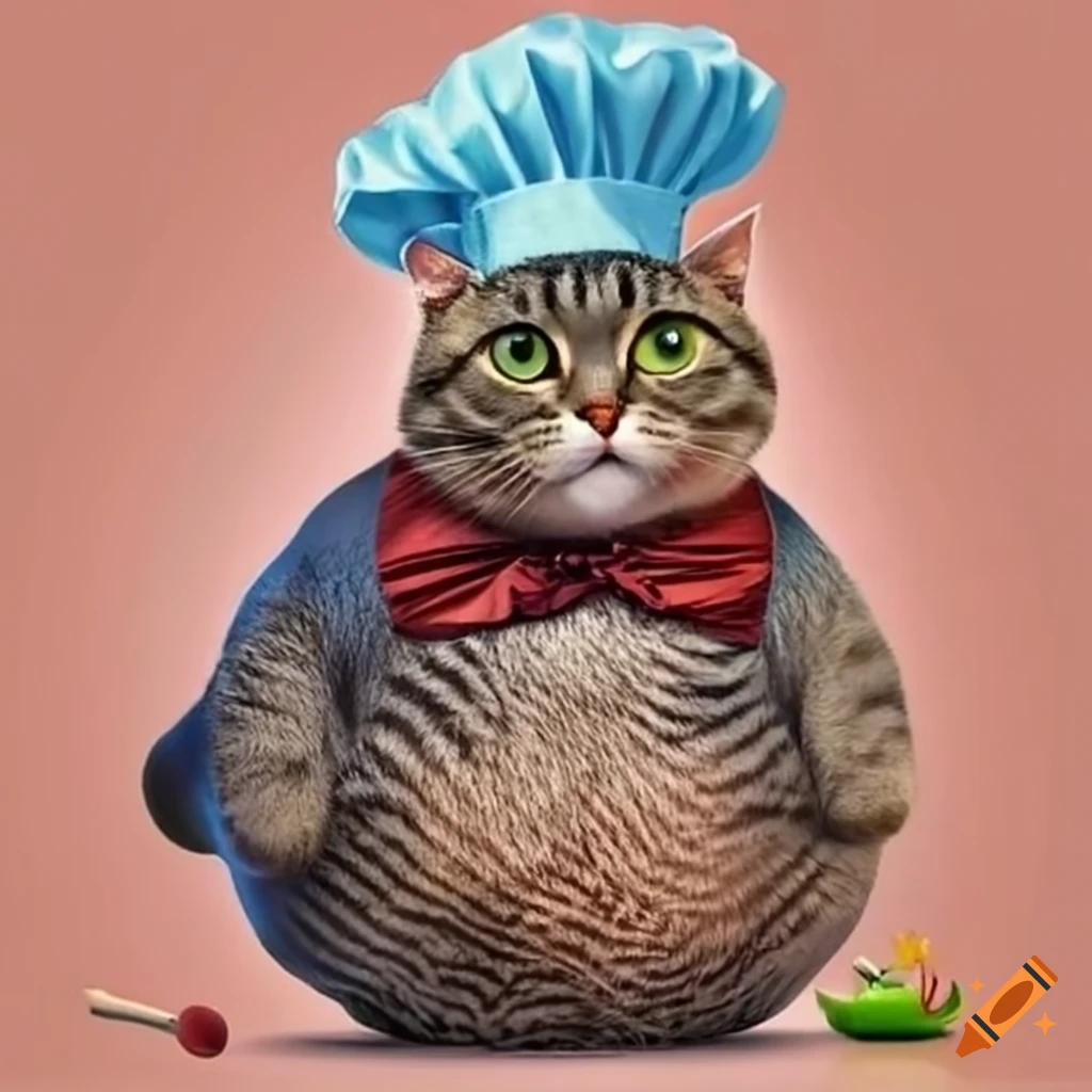 Cute chubby cat wearing a chef's hat