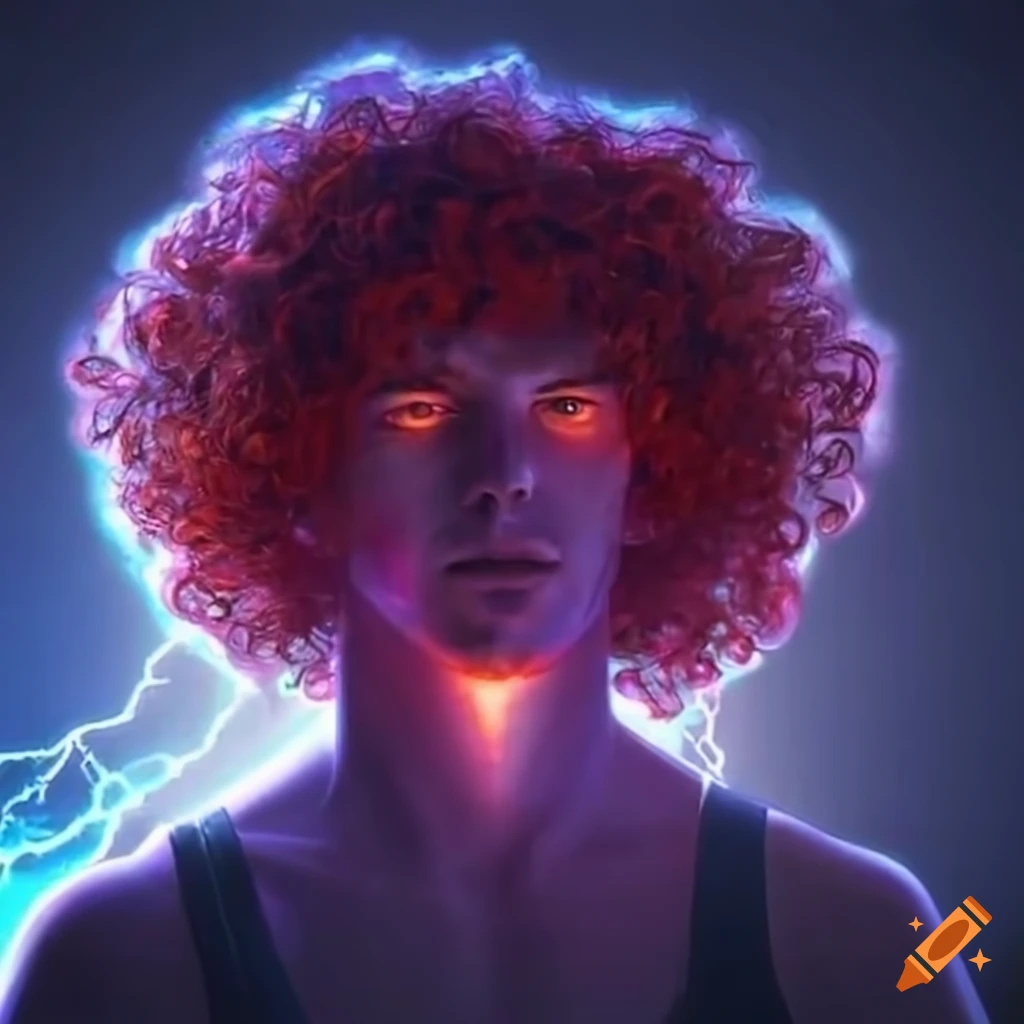 Image of a red-haired man with lightning shooting from his fingertips ...