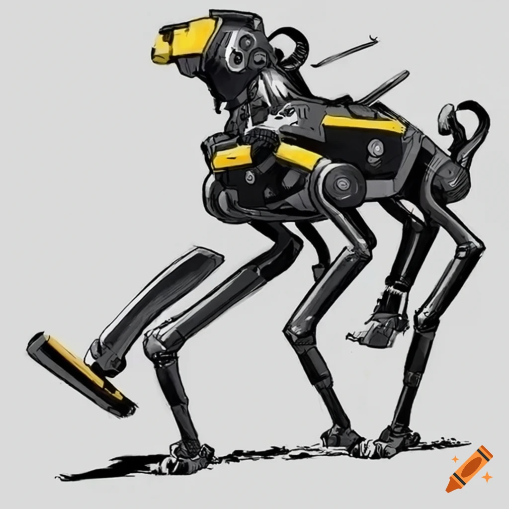 Artwork of a pack of dogs fighting a robotic dog on Craiyon