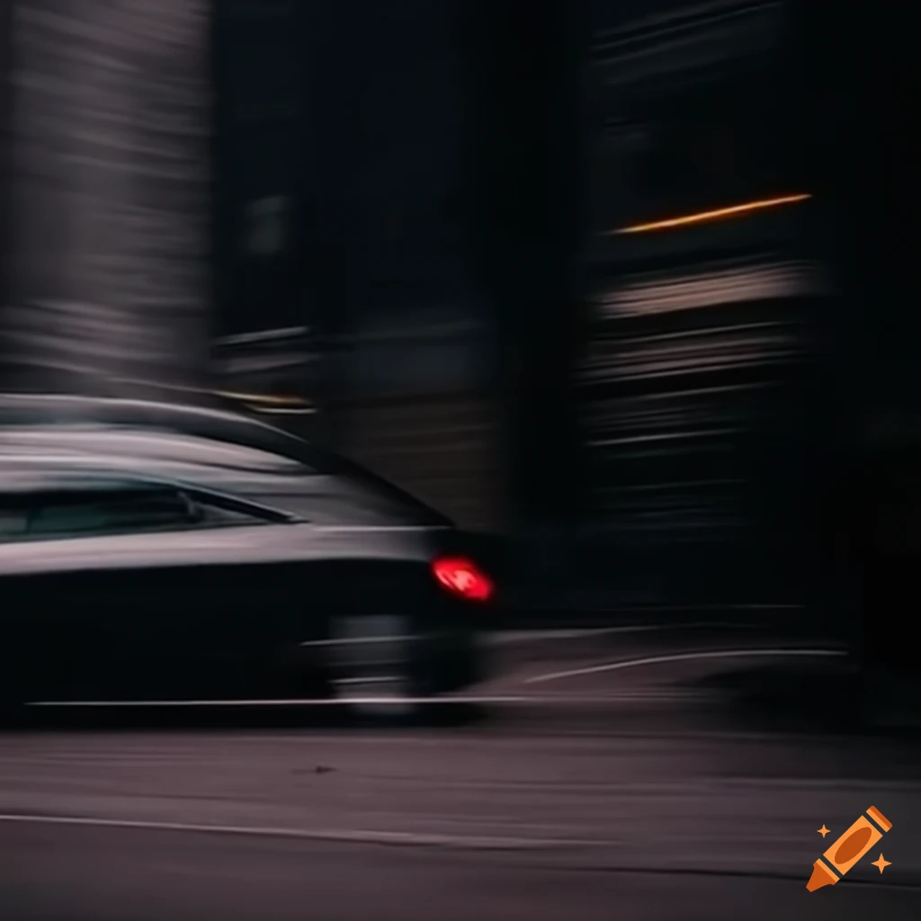 Black car racing through city streets