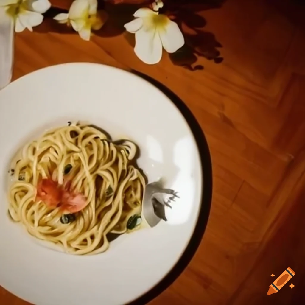 Noodles dinner with flower arrangement on Craiyon