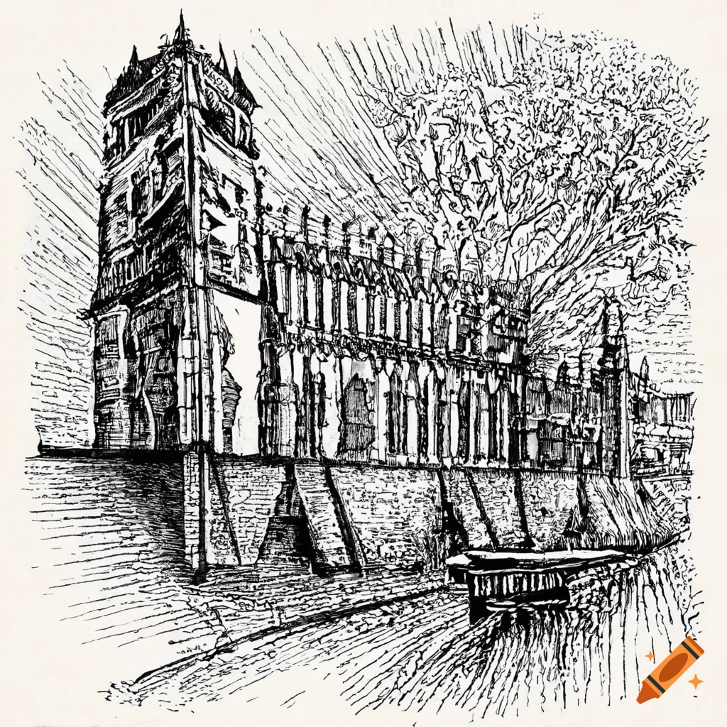 Detailed pen and ink illustration of a world heritage site on Craiyon
