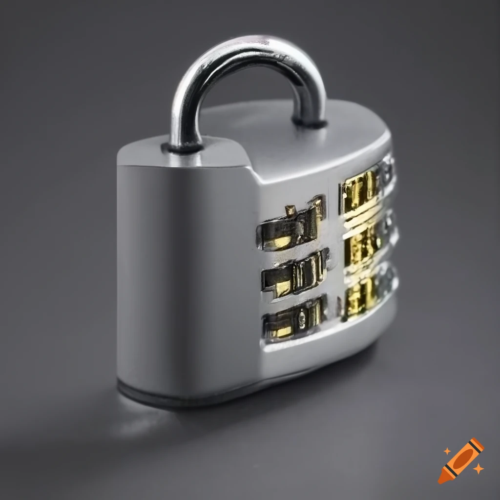 Three-digit combination padlock on a white surface on Craiyon