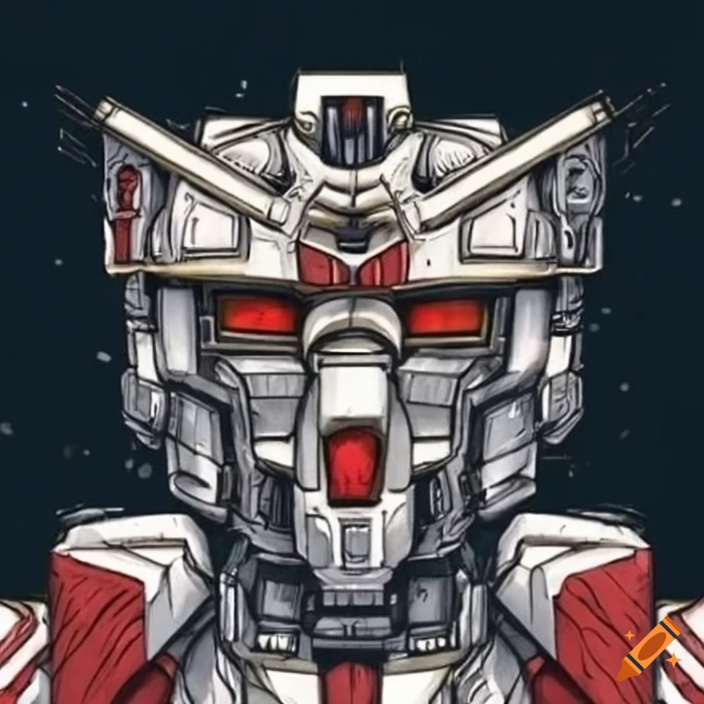 Detailed pen and ink illustration of gundam on Craiyon