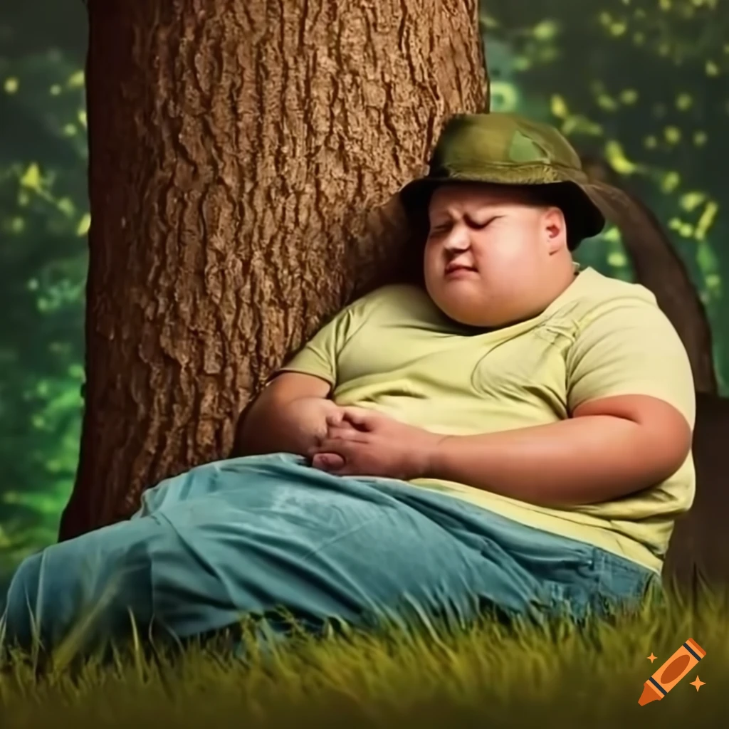 Humorous image of a man sleeping under a tree on Craiyon