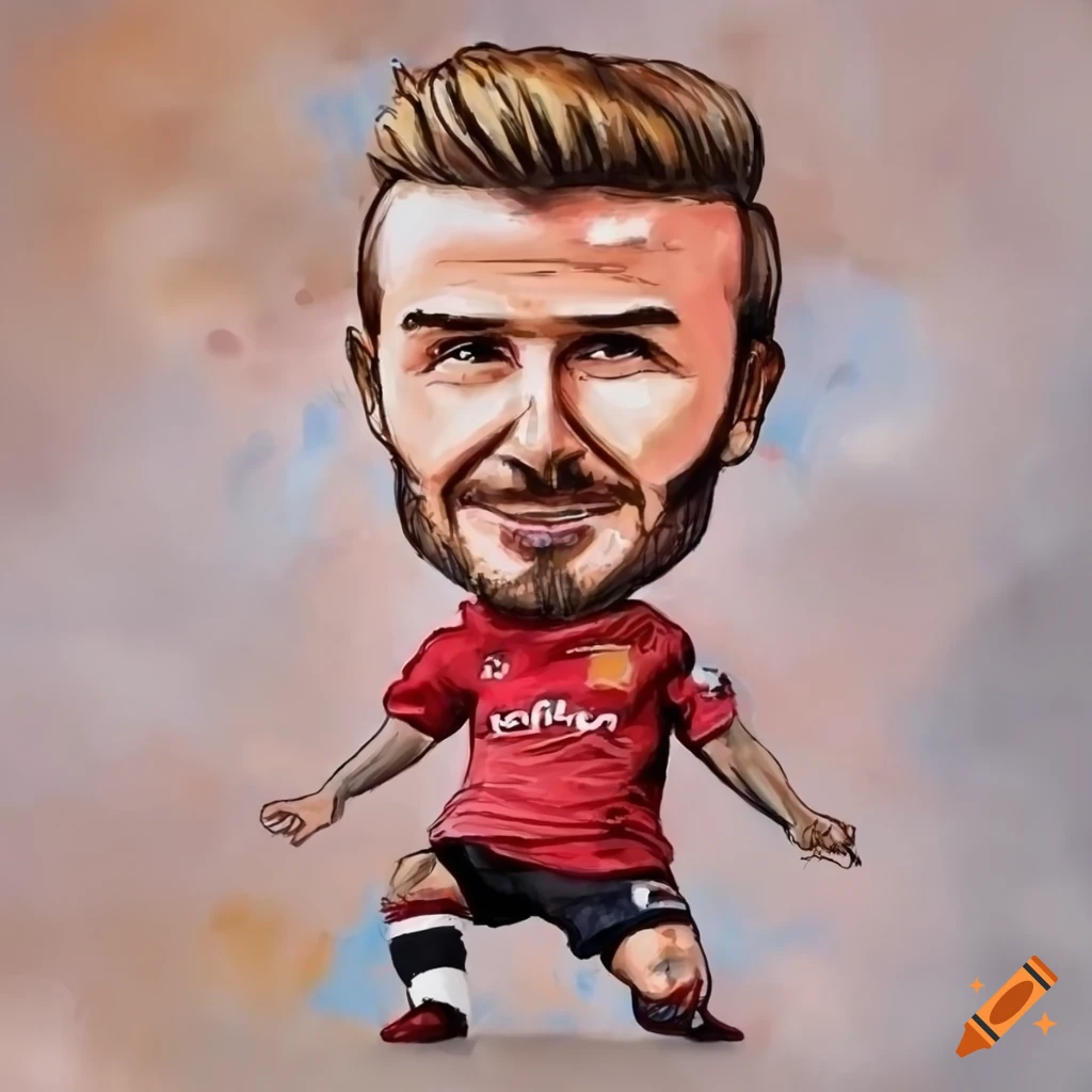 Chibi watercolor caricature of david beckham in manchester united kit ...