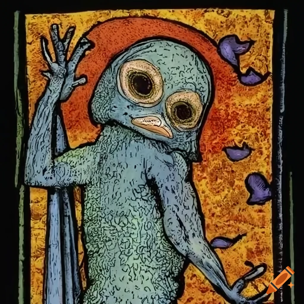 Graphic illustration of creatures from a medieval bestiary on Craiyon