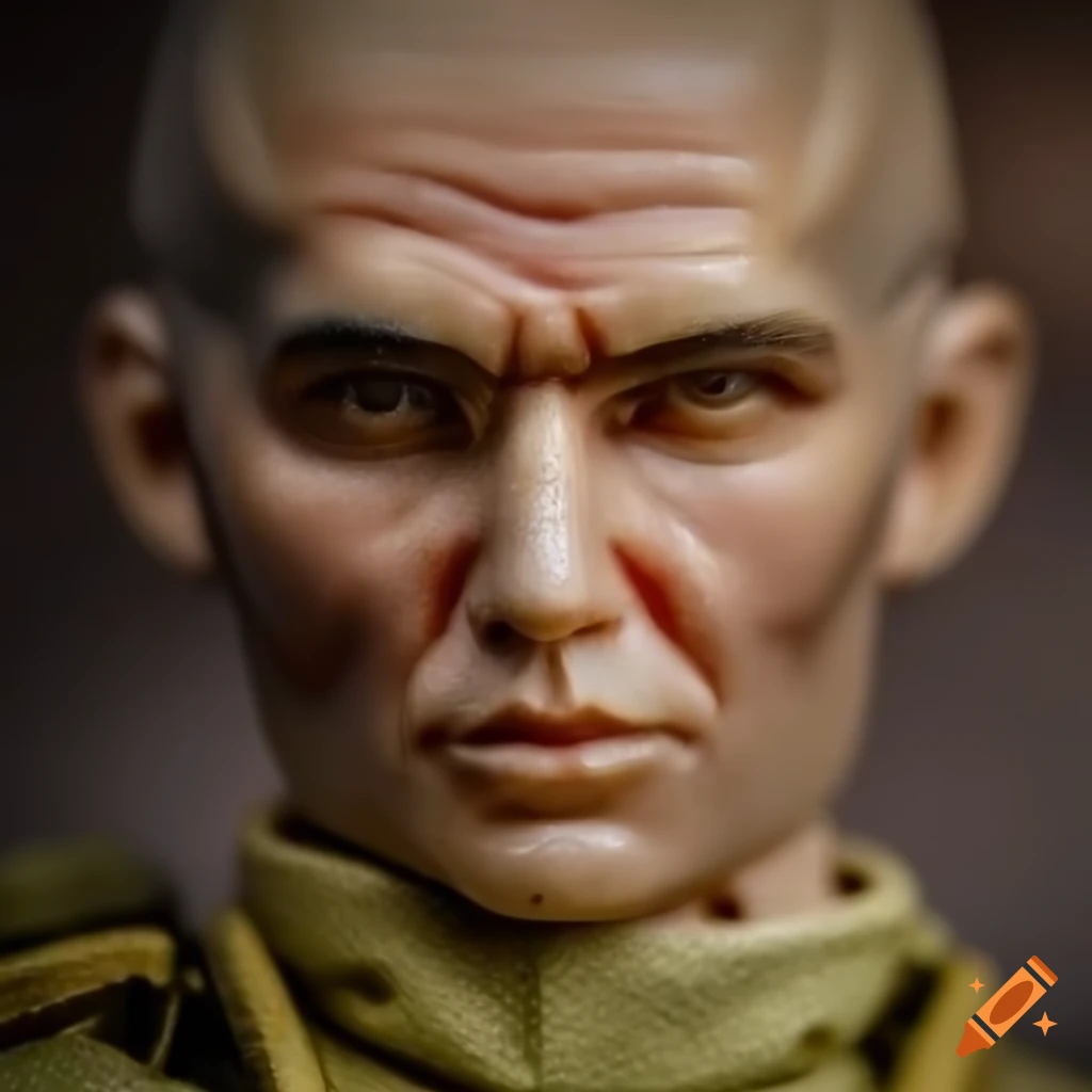 Close-up of a toy soldier's face in 1/12 scale