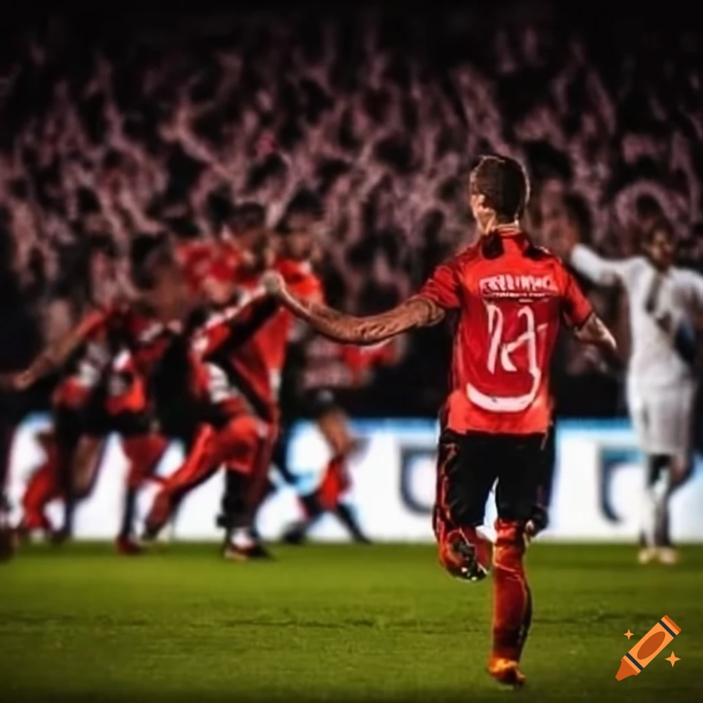 Jubilant soccer team celebrating victory on the field on Craiyon