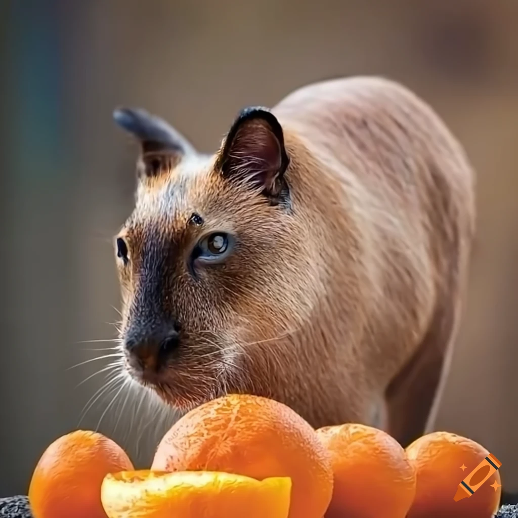 Capybara mixed with siamese cat in an orange pool