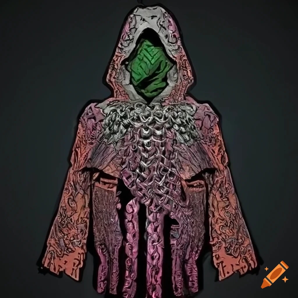 Colorful feathered lizard wearing a chainmail cloak on Craiyon