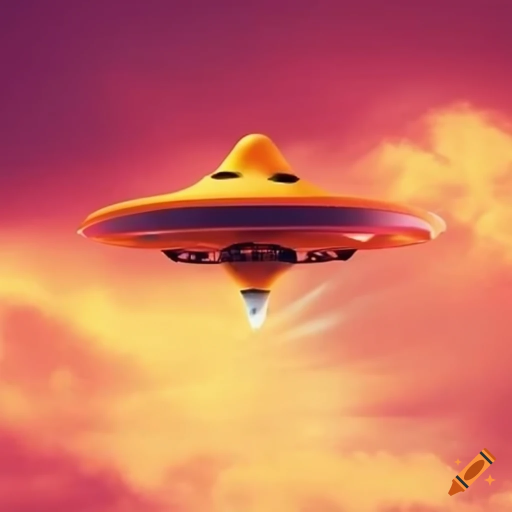 Spaceship in the shape of a sombrero soaring through the clouds on Craiyon
