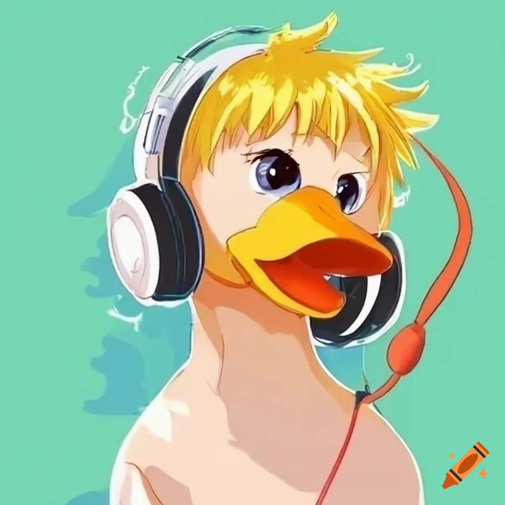 Anime-style duck wearing headphones on Craiyon