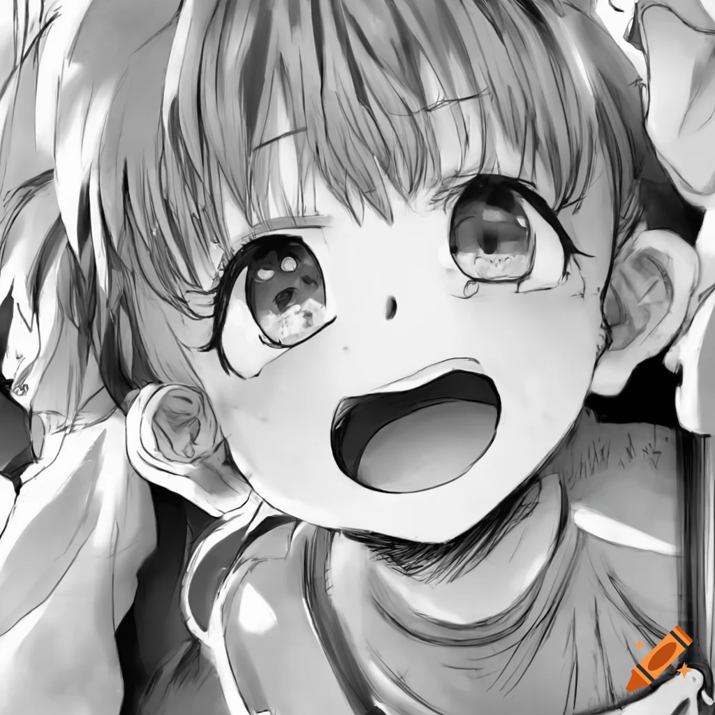 Anime girl with black hair and hime cut in manga style on Craiyon