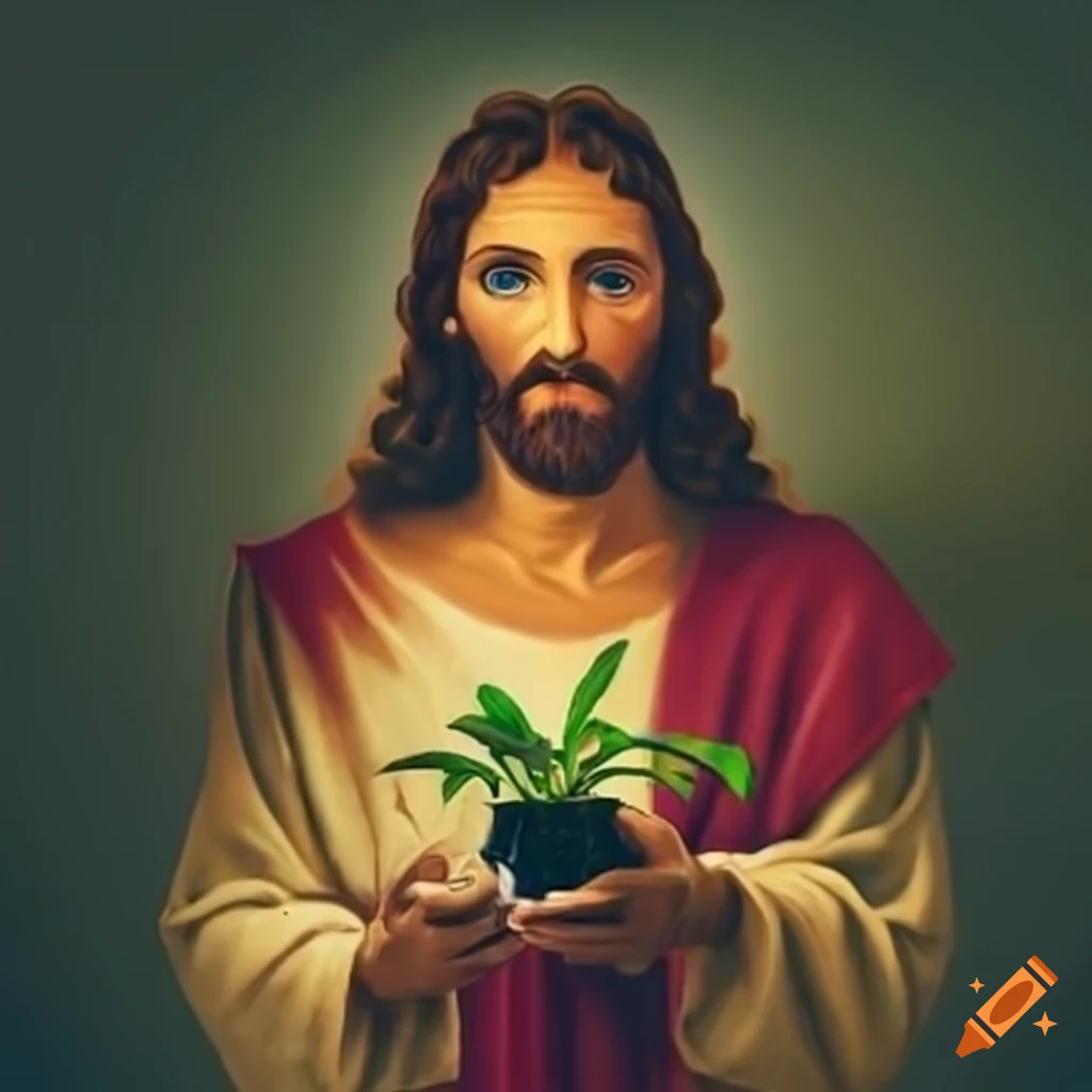 Religious depiction of jesus with a cannabis flower on Craiyon