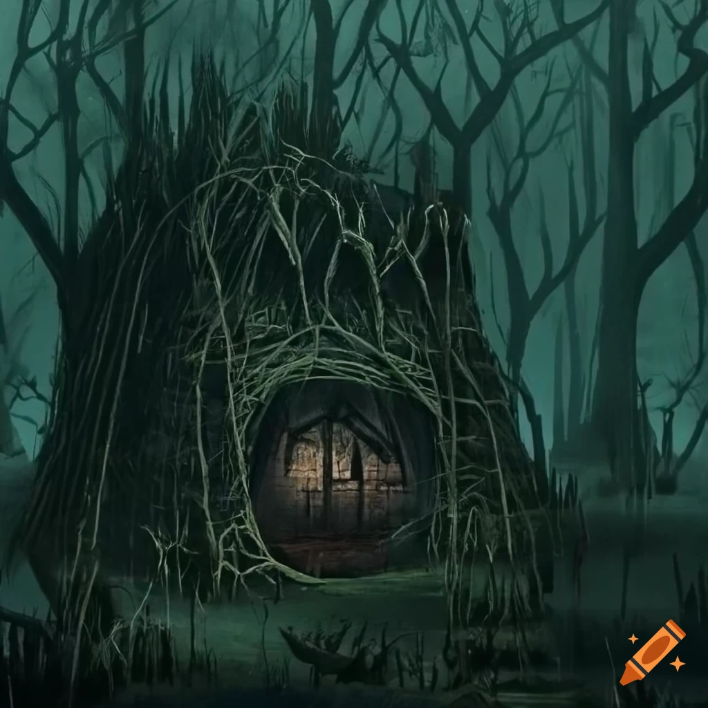 Hideout fort in a dense cypress swamp on Craiyon