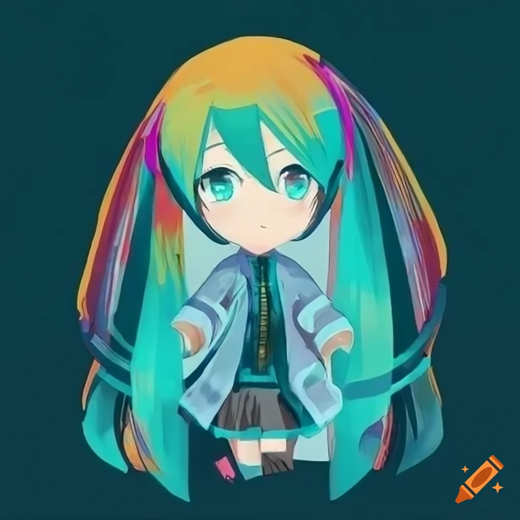 Colorful isometric artwork of Miku Hatsune on Craiyon