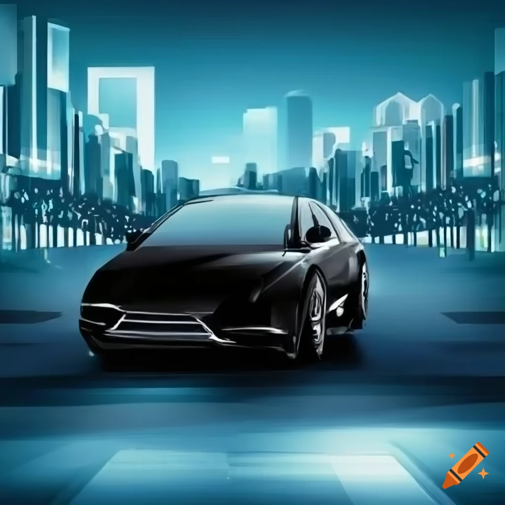 Black car speeding through the city