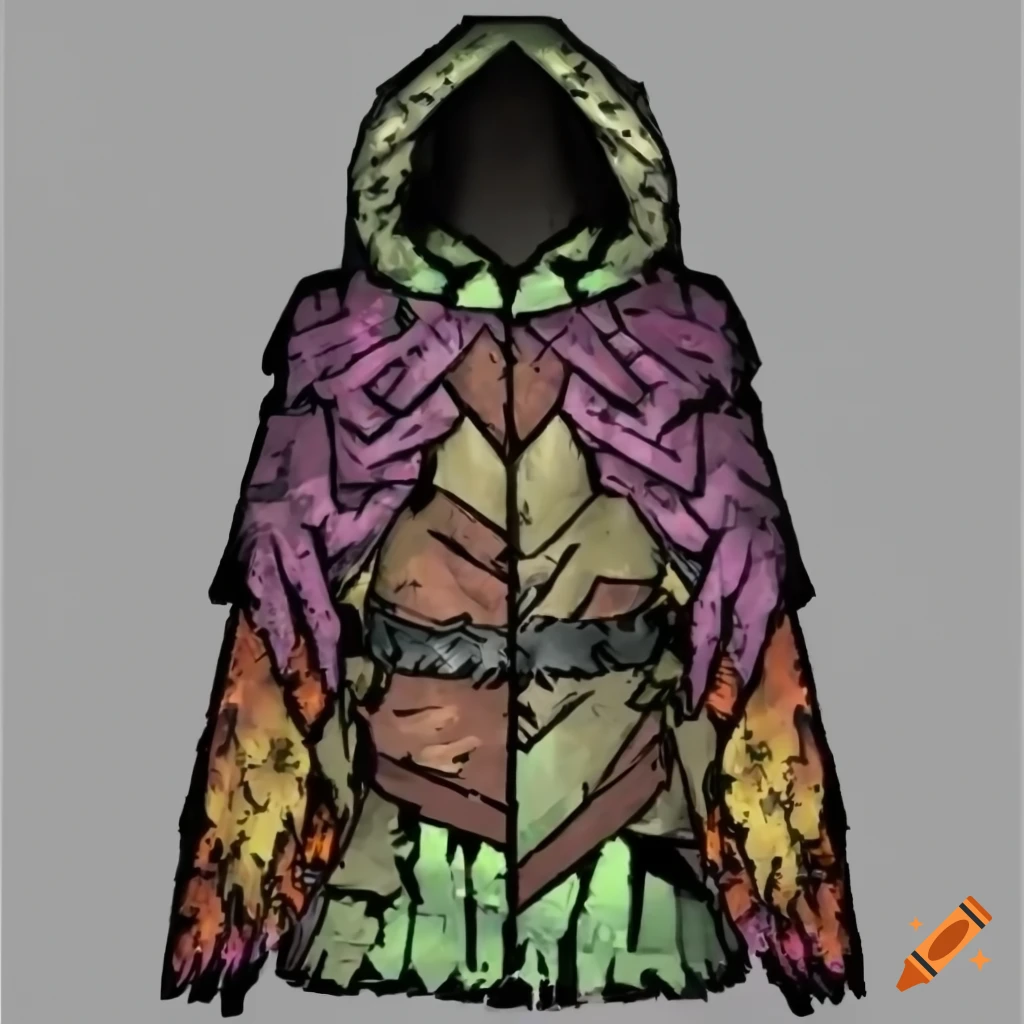 Colorful illustration of a feathered lizard with a chainmail cloak on ...