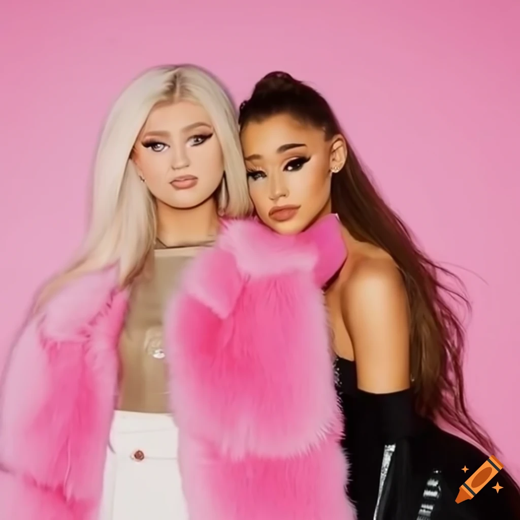 Loren gray and ariana grande posing in pink fur coats