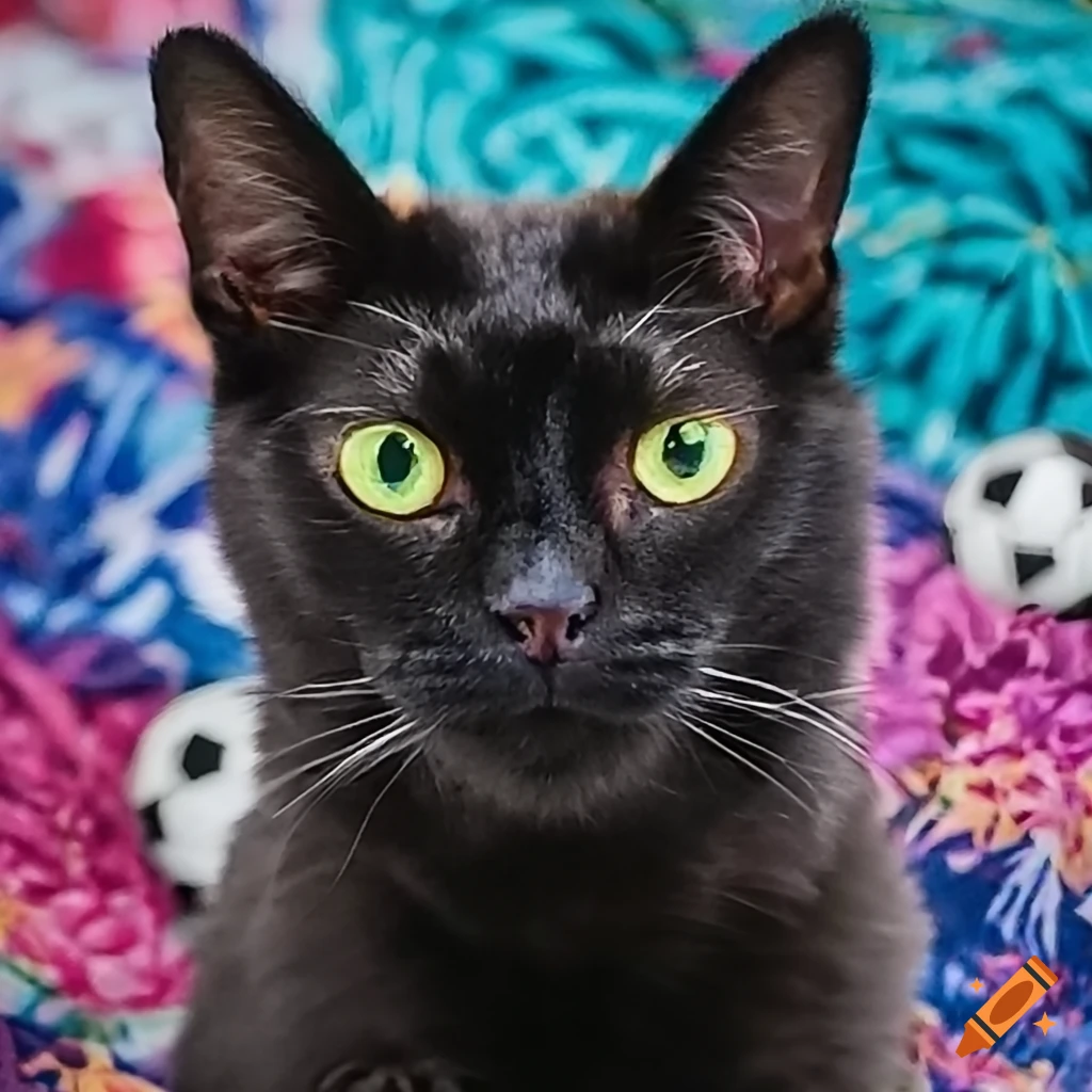 Photograph of a Bombay cat playing with a multicolor ball on Craiyon