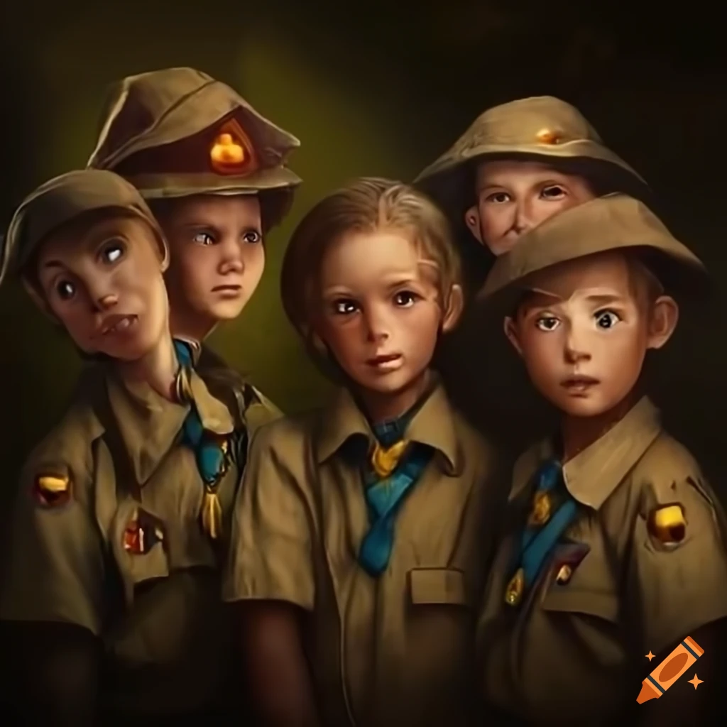 Diverse group of scouts standing together on Craiyon