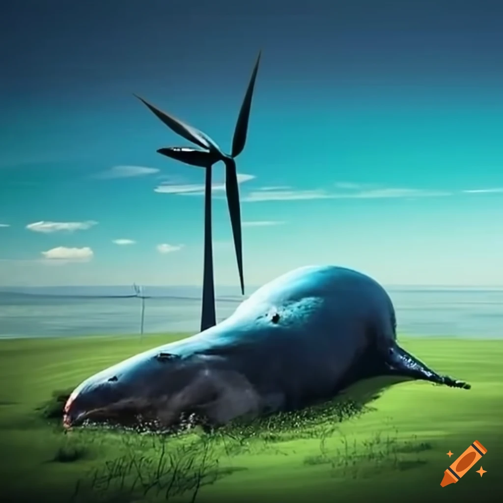 Illustration of windmills and whales on Craiyon
