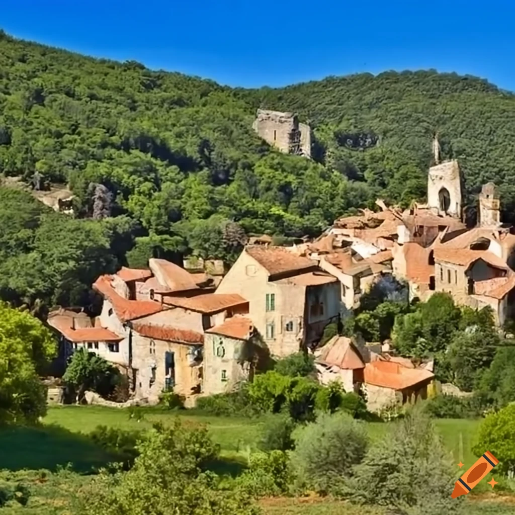 Picture of a charming village in a garrigue landscape on Craiyon