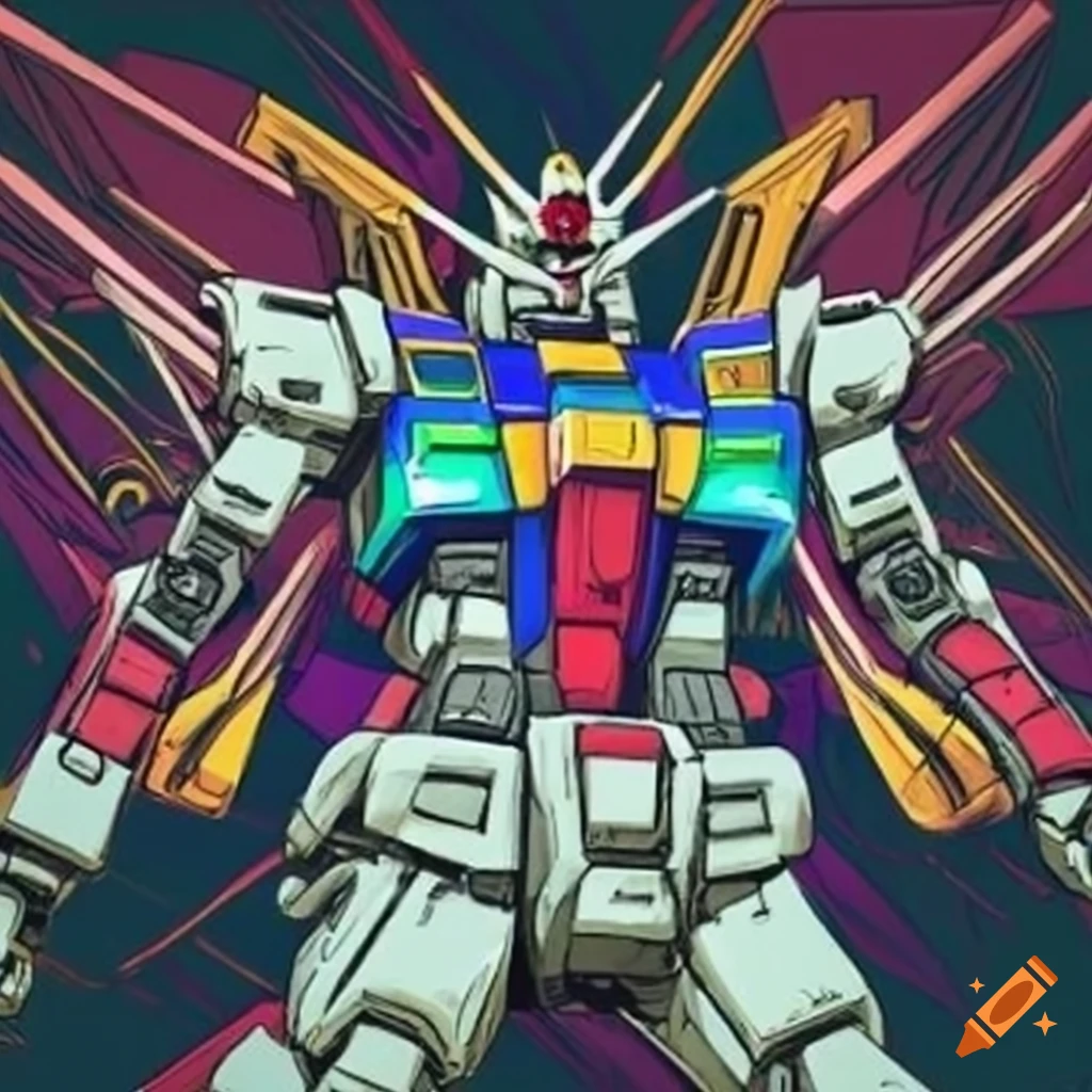 Detailed pen and ink illustration of gundam on Craiyon