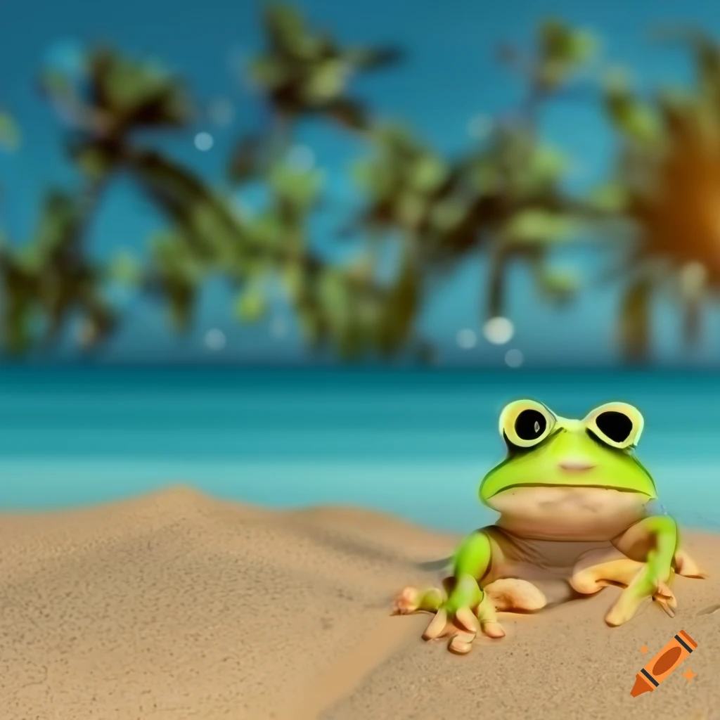 3D frog in sunglasses on the beach on Craiyon