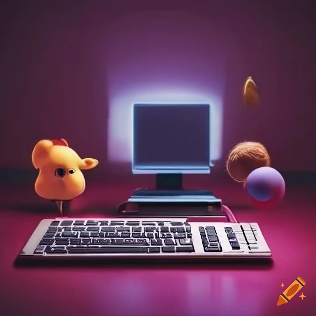 Computer with toys and pets on Craiyon