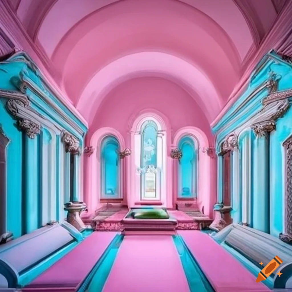 Pastel pink and blue cemetery crypt