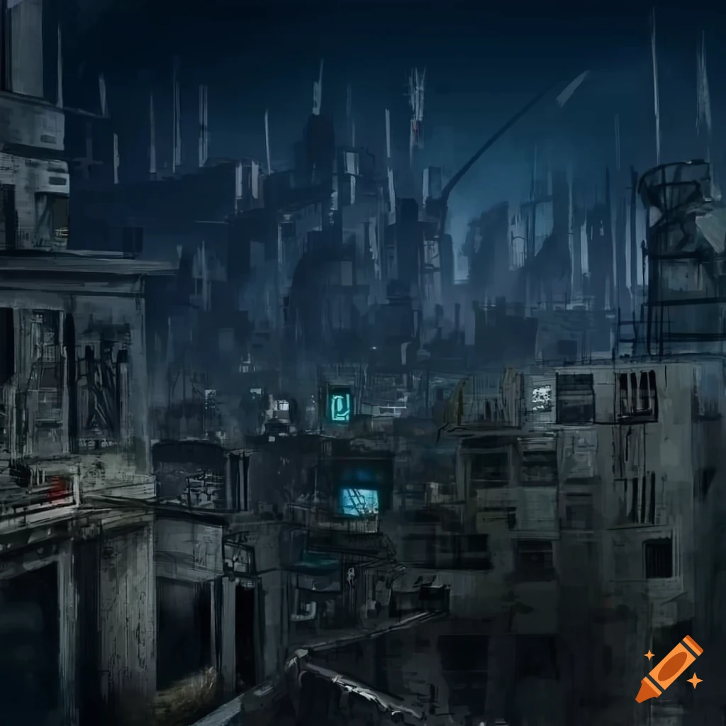 Cyberpunk cityscape in a dystopian setting