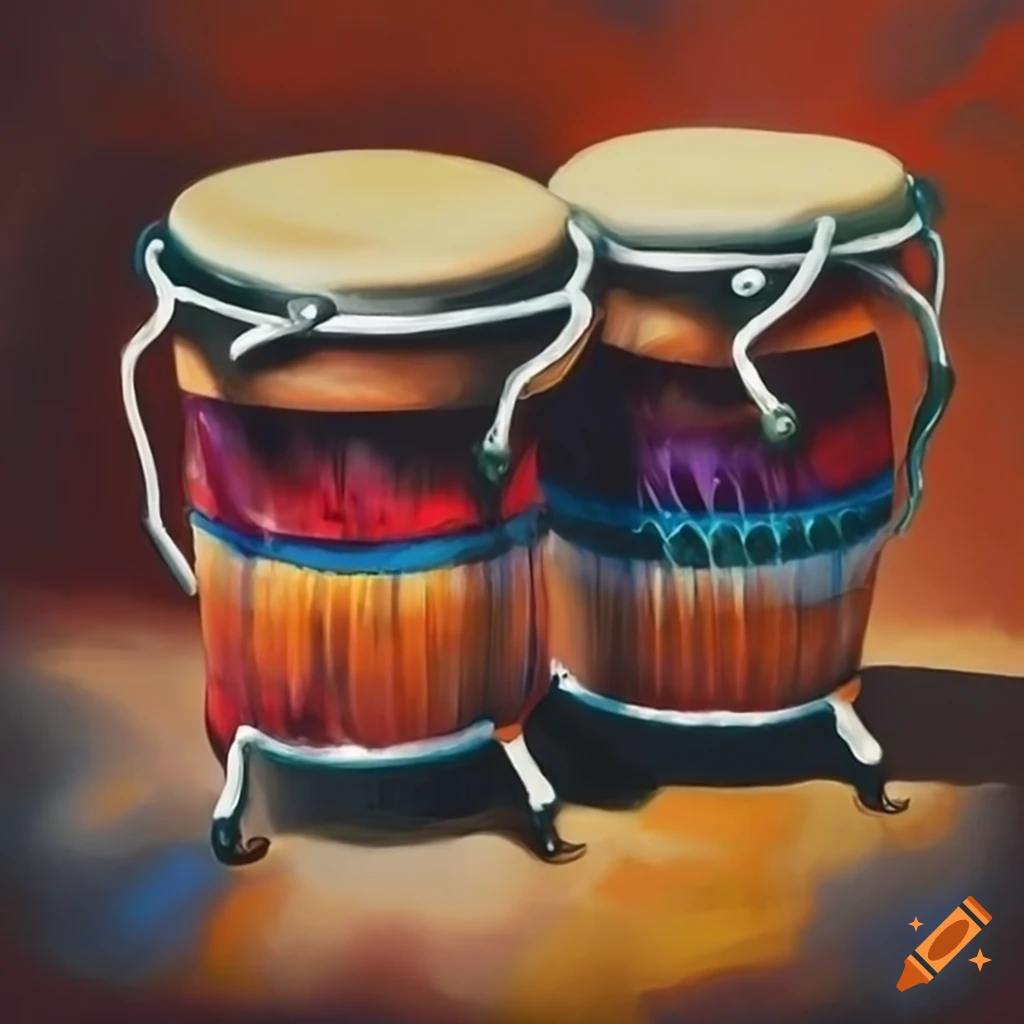Realistic water painting of bongos and maracas on Craiyon