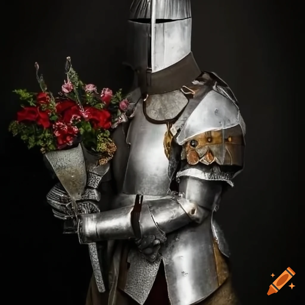 Image of a knight with a bouquet of flowers on Craiyon
