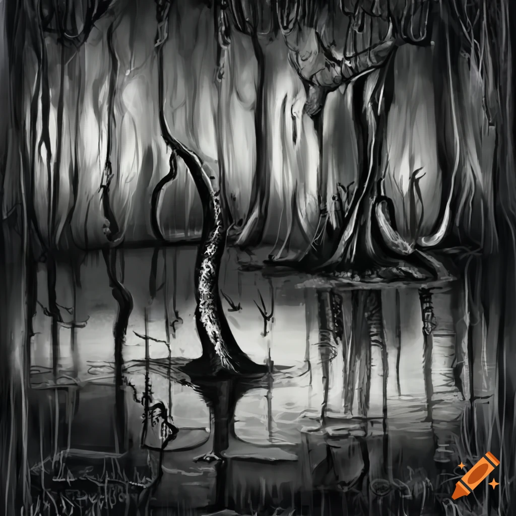 Medieval fantasy painting of a swamp