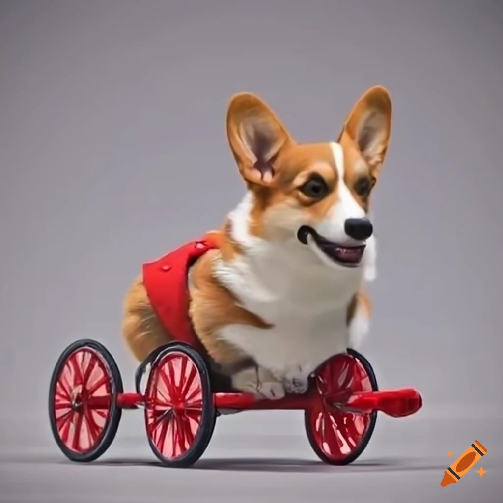 Cute corgi riding a tricycle