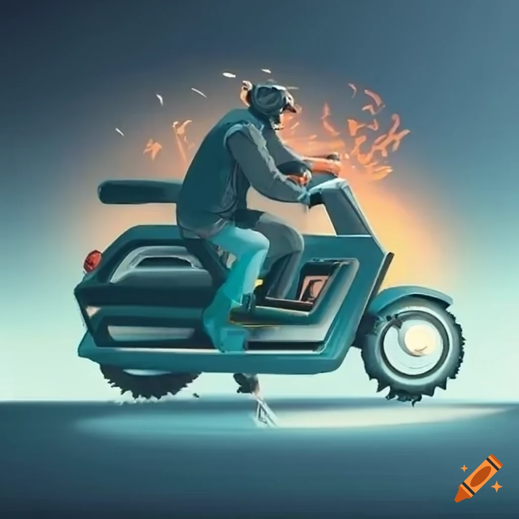 Surreal concept vehicle: circular saw unicicle on a road on Craiyon