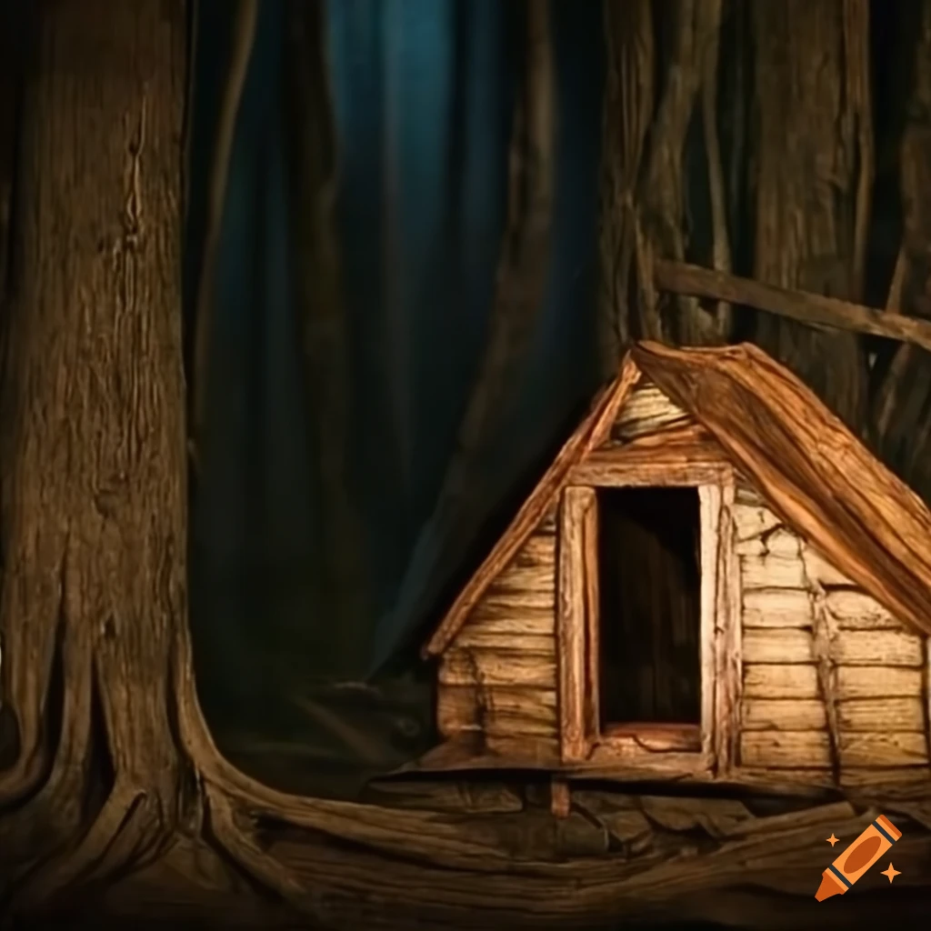 Mysterious hut in the dark woods