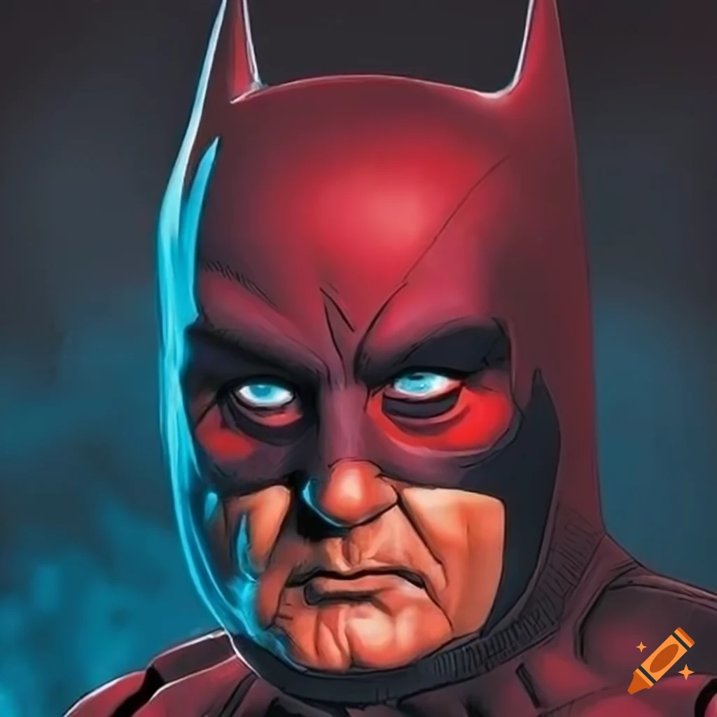 Bill Murray as Batman in red costume on Craiyon