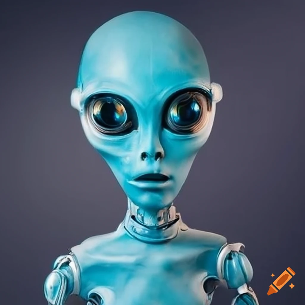 Image of a pale blue futuristic alien robot on Craiyon