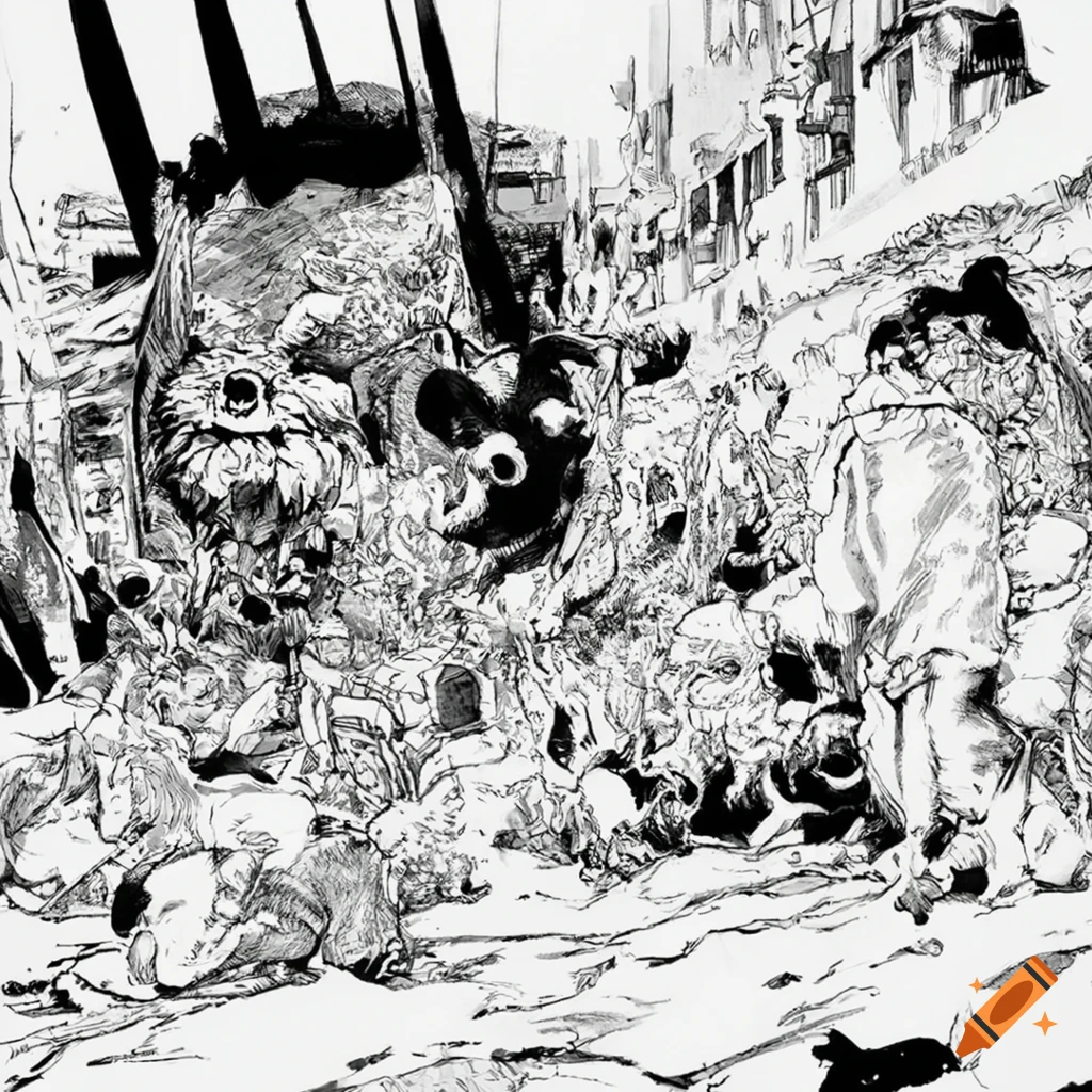 Illustration of dogs fighting by katsuhiro ôtomo on Craiyon