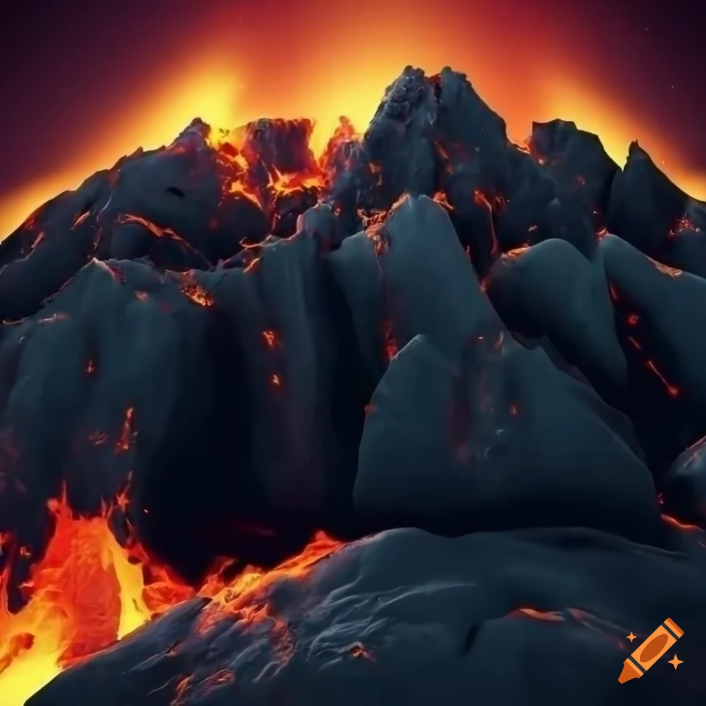 Abstract 3d render of a volcanic mountain with ash on Craiyon