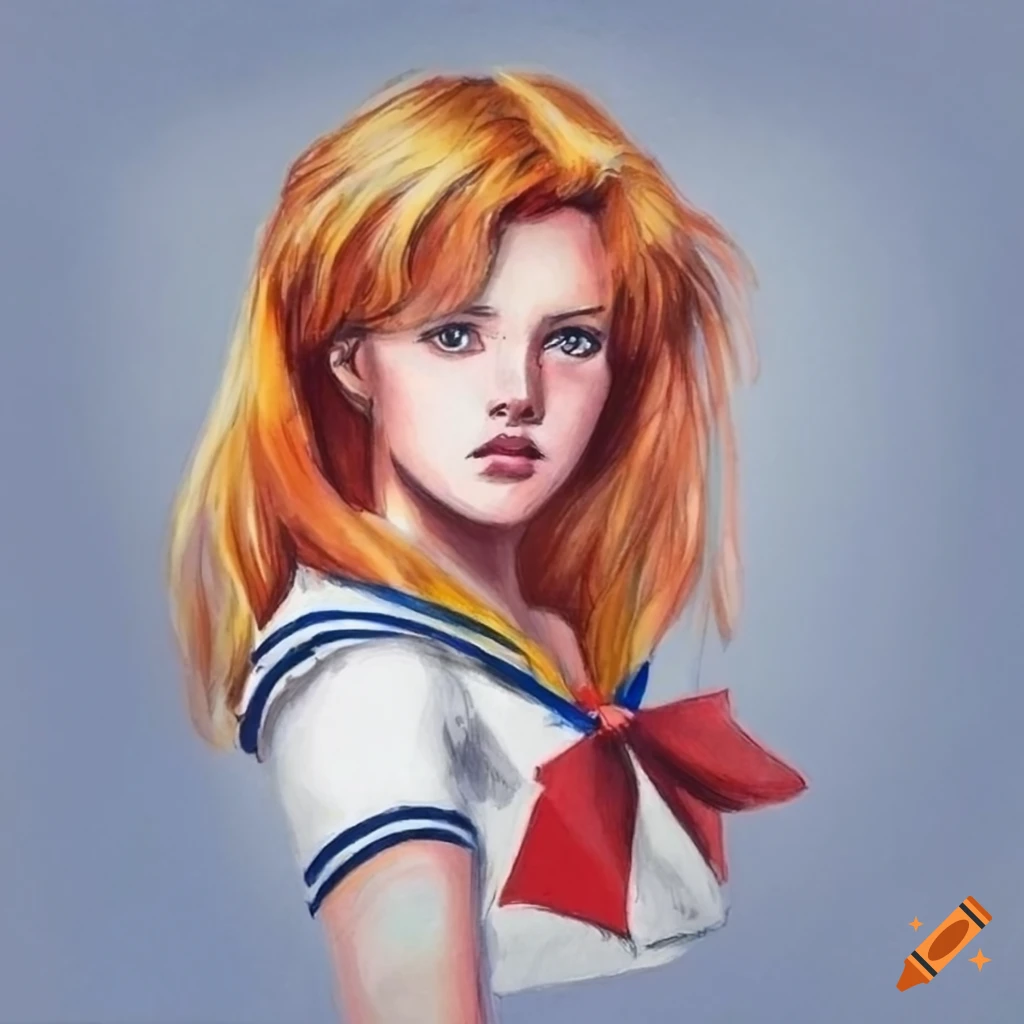 Color pencil illustration of a sailor scout with red and blonde hair on ...