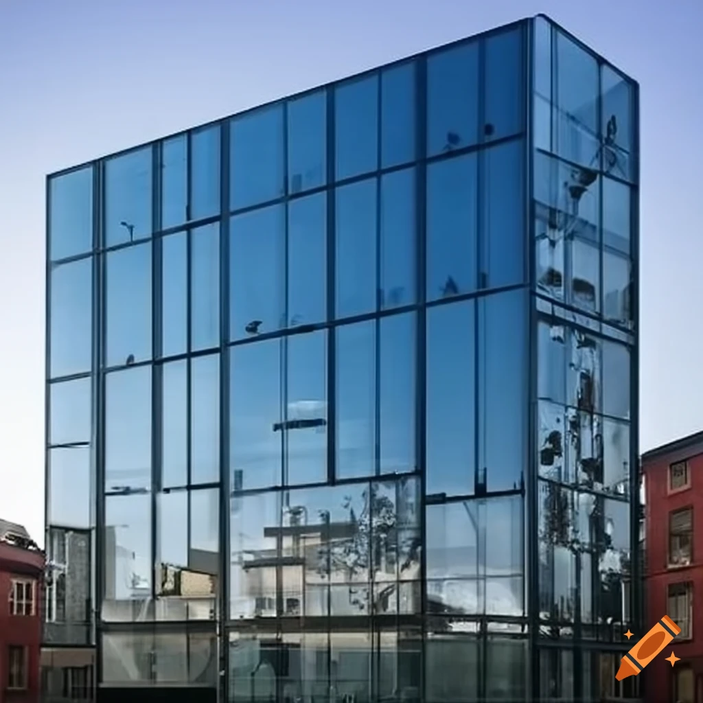 Glass facade of a contemporary building on Craiyon