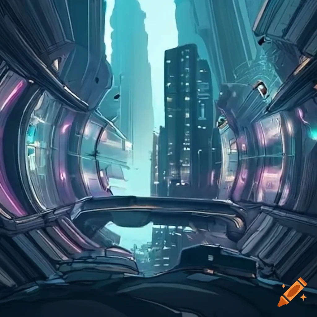 Hovertrain in a futuristic city on Craiyon